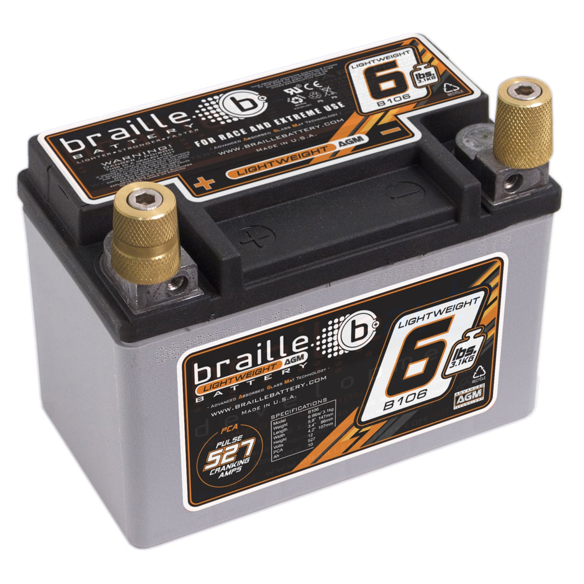 Braille B106 Lightweight AGM battery- offroad/offgrid — Alcon Brake Kits